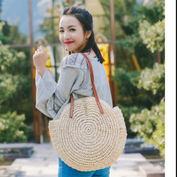 SHEIN | Bags | Round Handmade Straw Woven Beach Bag Light Brown | Poshmark